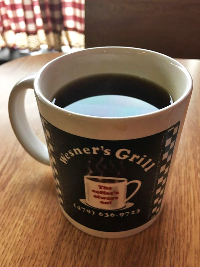 Their coffee mug tells you everything: this isn't some fancy pour-over situation. It's honest coffee that gets the job done without a lecture about beans.
