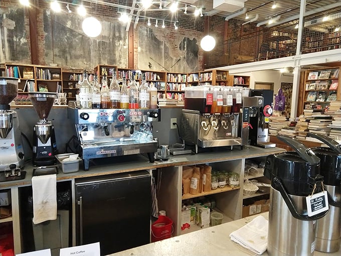 The coffee station reveals serious equipment for serious caffeine&mdash;these baristas aren't playing around when it comes to fueling your literary adventures.