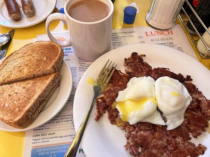Corned beef hash crowned with poached eggs creates the breakfast equivalent of hitting the lottery&mdash;especially with that side of perfectly browned toast.