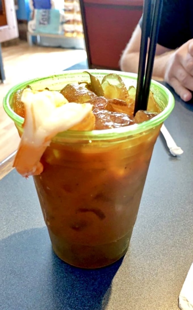 Their Bloody Mary comes armed with a shrimp garnish&mdash;because drinking your vegetables is much more fun when seafood is involved.