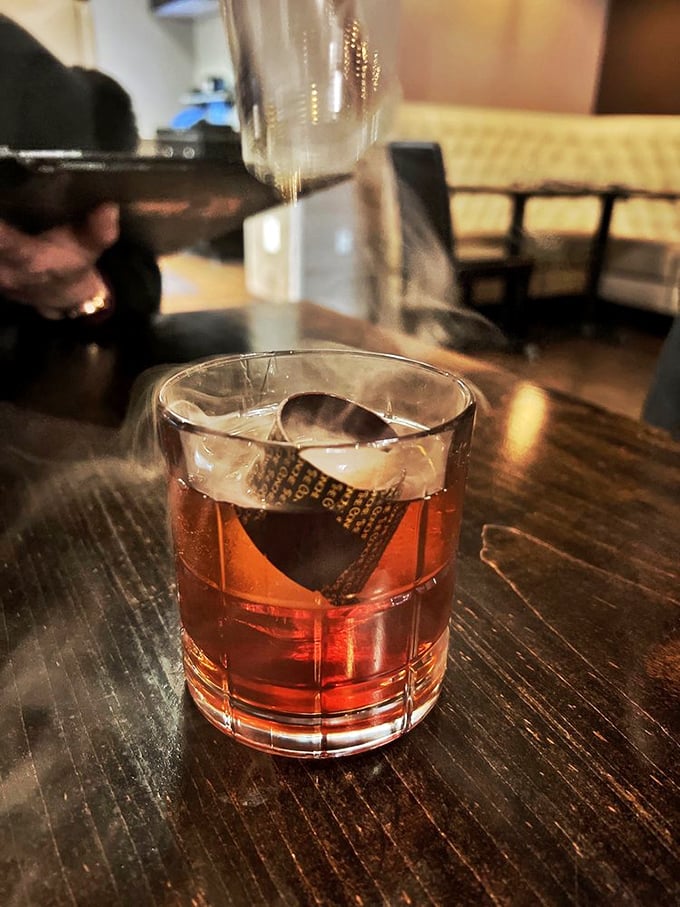 A cocktail that whispers sweet nothings to your taste buds. That chocolate garnish isn't just decoration&mdash;it's a preview of the flavor journey ahead.