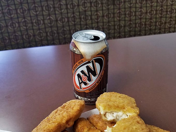 An ice-cold A&W alongside golden-fried comfort food&mdash;proof that sometimes the classics pair best. No artisanal craft beverage needed here.