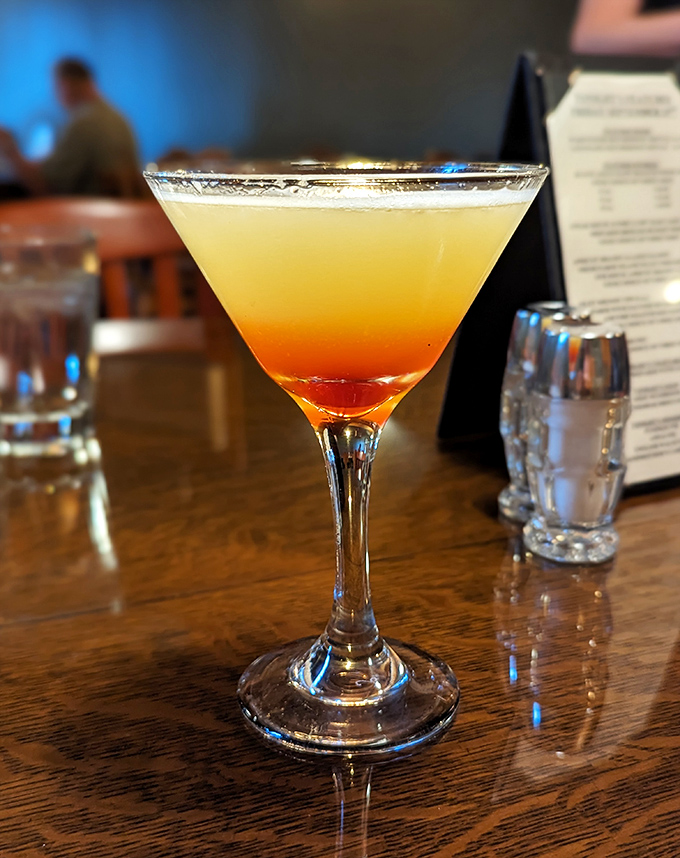 Sunrise in a glass! This cocktail transitions from sunshine yellow to sunset red like Pennsylvania's most photogenic autumn day.