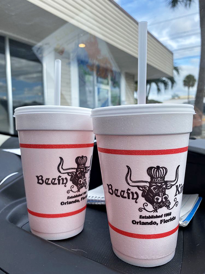 Even the cups at Beefy King sport a touch of nostalgia&mdash;the crowned bull logo reminds you this is royalty in Orlando's sandwich kingdom, established 1968.