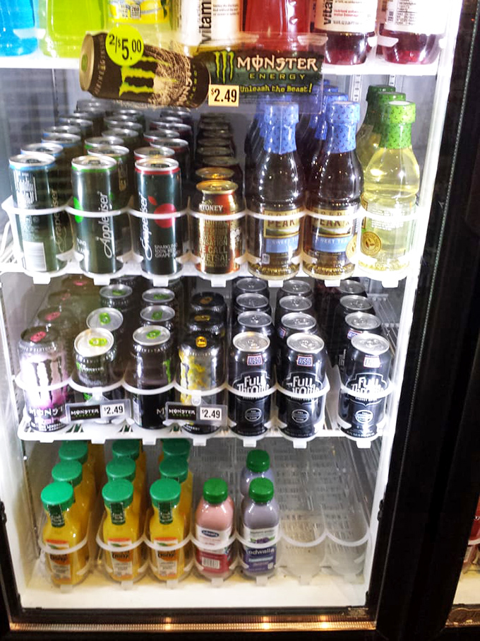 The drink cooler: where Australian beverages mingle with American favorites. It's like an international summit of thirst-quenching diplomacy.