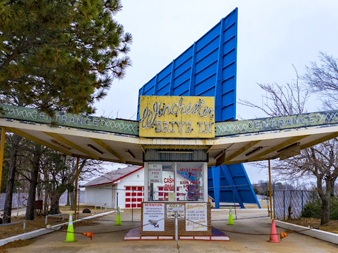 The distinctive blue triangular entrance has welcomed generations of moviegoers, standing as proudly today as when "Jaws" was considered new.