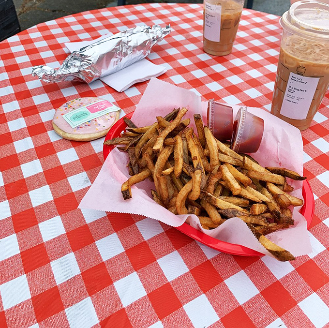The Diet Coke isn't fooling anyone, but we appreciate the effort. That corn dog is about to make your day infinitely better. 