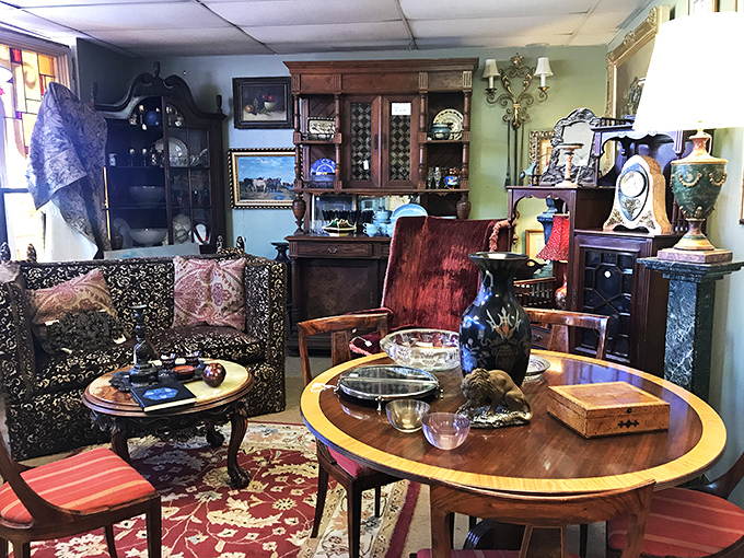 This elegant furniture vignette makes you wonder if you've wandered onto a movie set&mdash;or your grandmother's living room from 1962.