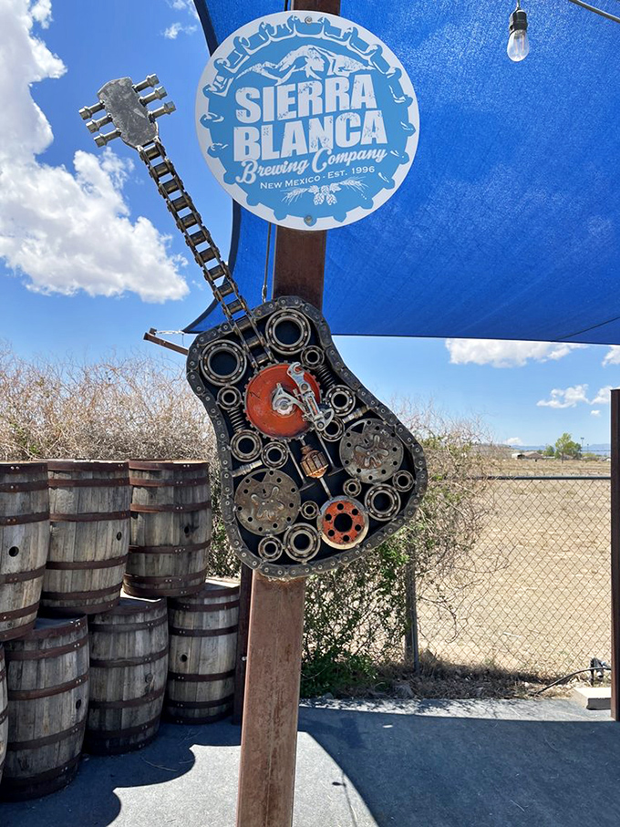 Mechanical meets musical in this repurposed guitar sculpture. Industrial art that perfectly captures the brewery's creative, resourceful spirit.