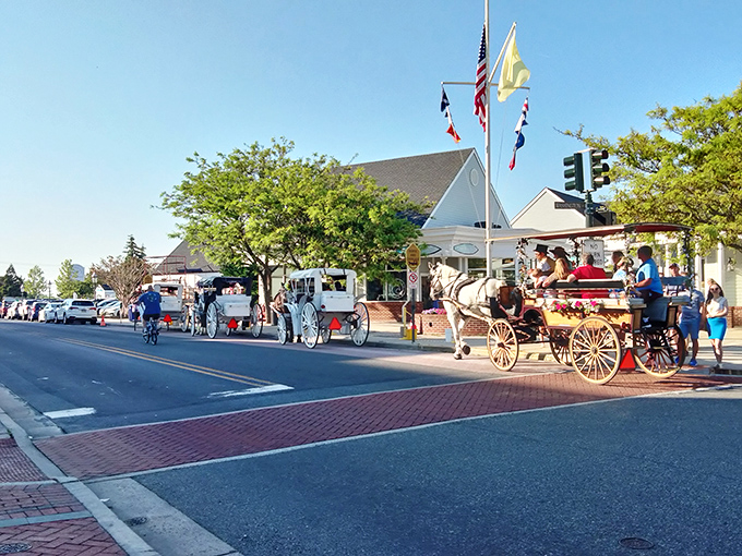 Horse-drawn carriages clip-clop through town like time machines on wheels&mdash;history tours with built-in air conditioning and natural sound effects.