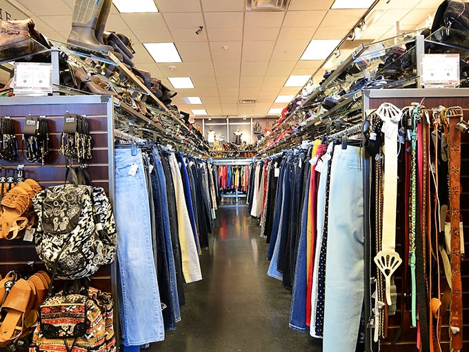 Denim paradise stretching to the horizon. Finding your perfect pair here feels like striking gold in the old Idaho mining days.