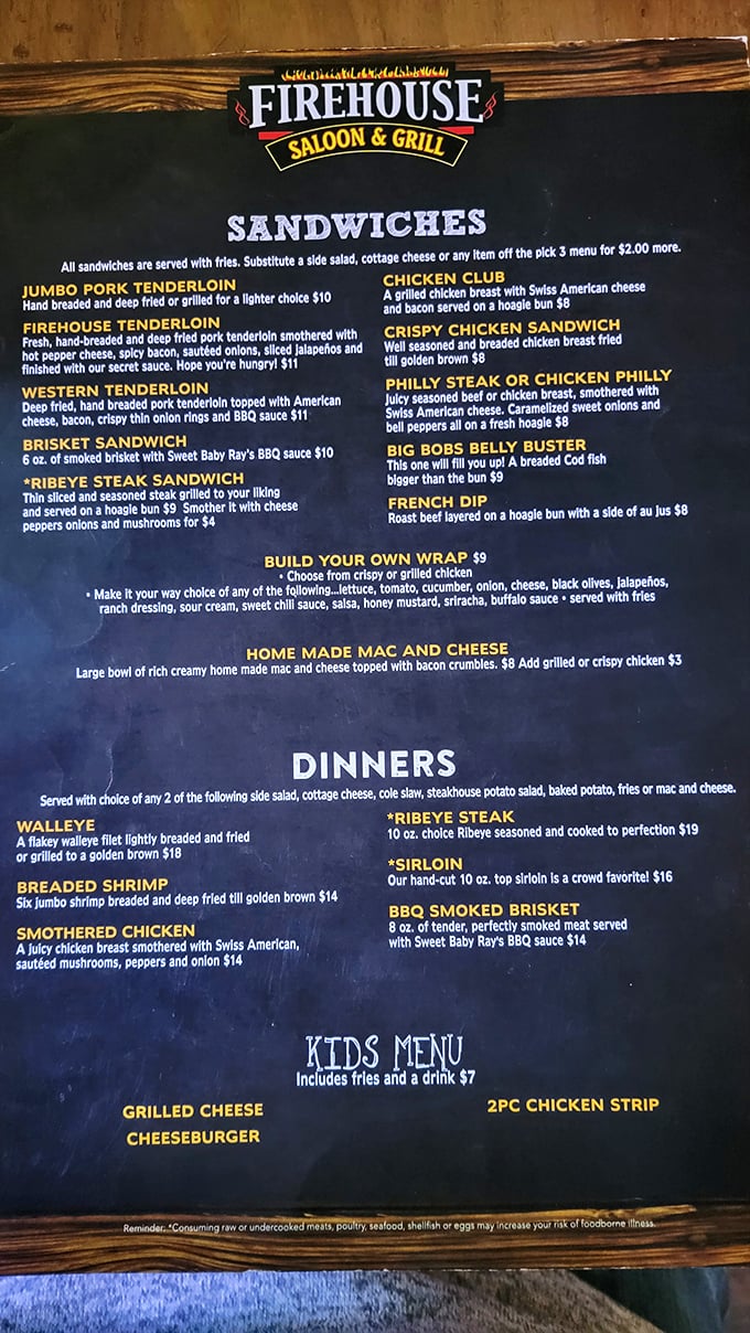 This menu doesn't mess around&mdash;jumbo pork tenderloin and "Big Bob's Belly Buster" tell you everything about Iowa's approach to portion sizes.