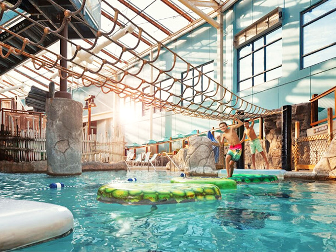 Crossing this water challenge course requires the balance of a gymnast and the strategic planning of a chess grandmaster.