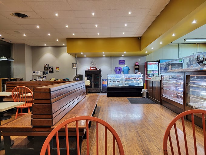 The bright yellow ceiling guides you like a beacon to the promised land of pastries below.