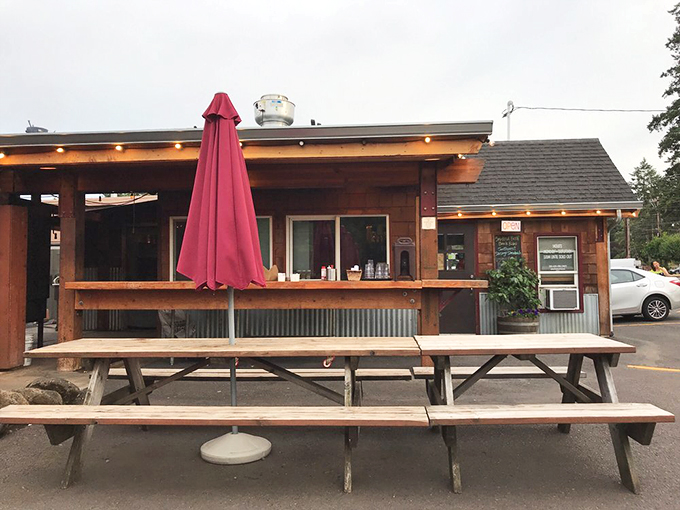 Outdoor seating that invites you to linger over that last bite of rib while contemplating a second round. The picnic tables say "casual" but the food says "extraordinary."