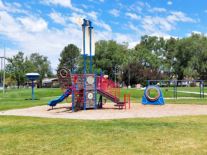 Even the playground equipment in Elko seems to tell stories of the West&mdash;though I doubt the pioneer children had slides this colorful.