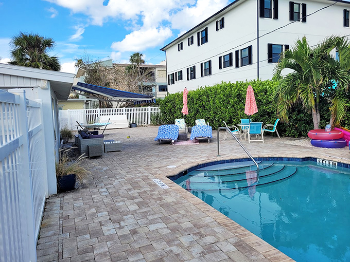 Pool perfection: Sun-dappled pavers surround clear blue waters, creating a private oasis just steps from the Atlantic&mdash;because sometimes you need options for your floating.