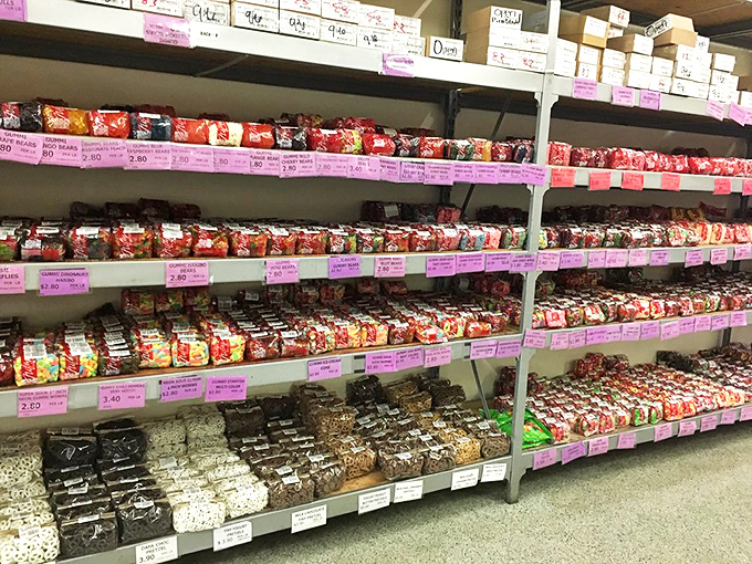 Savory meets sweet in the snack section, where pretzels and popcorn offer a crunchy counterpoint to sugar rushes.