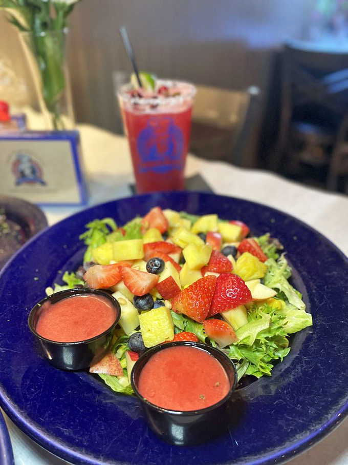 A salad that actually excites&mdash;fresh berries, avocado, and greens with strawberry vinaigrette. Even Socrates would pause his dialogues for this.