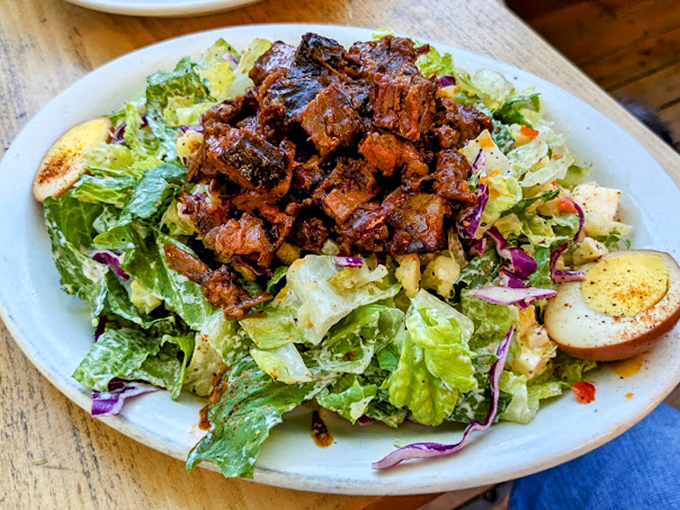 Barbecue and salad living in harmony&mdash;proof that sometimes opposites don't just attract, they create culinary magic.