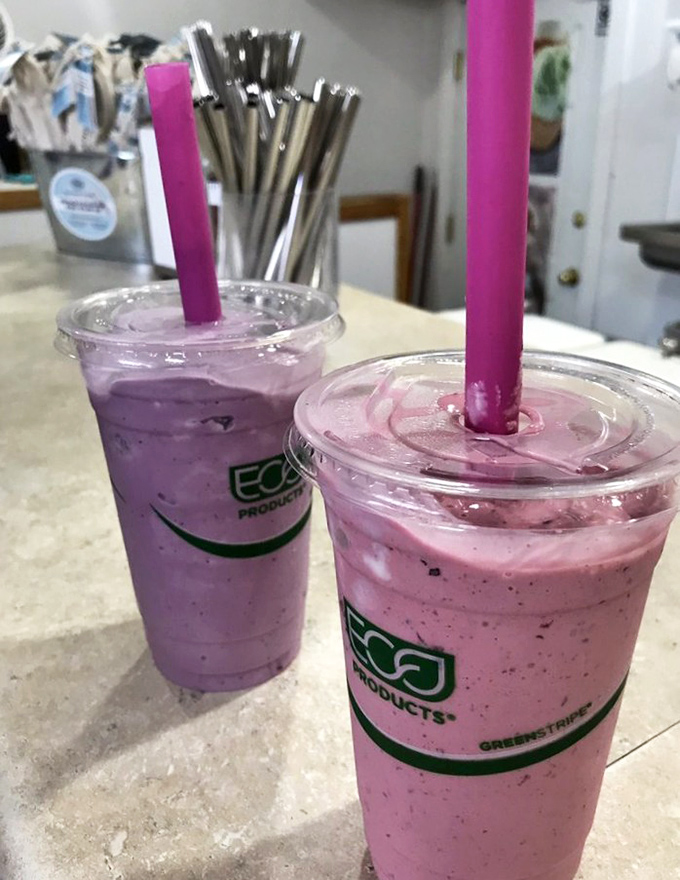Matching pink straws with purple shakes&mdash;like the Emporium color-coordinated with the universe just to make your Instagram feed happier.