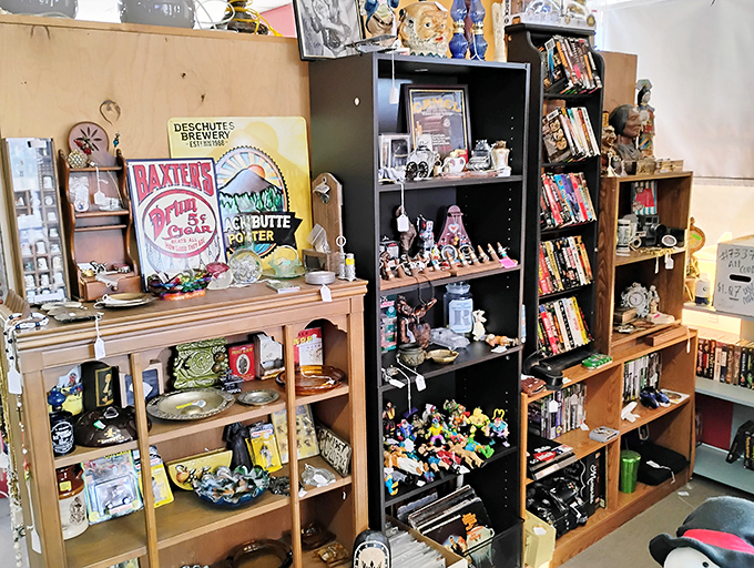 Every shelf tells a story&mdash;this one's a mixtape of pop culture, vintage toys, and nostalgic knickknacks. Spot anything from your childhood?