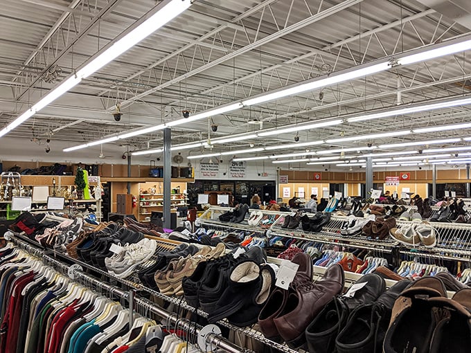Footwear fantasyland! From practical boots to party pumps, this shoe section could outfit a centipede with distinctive style for years.