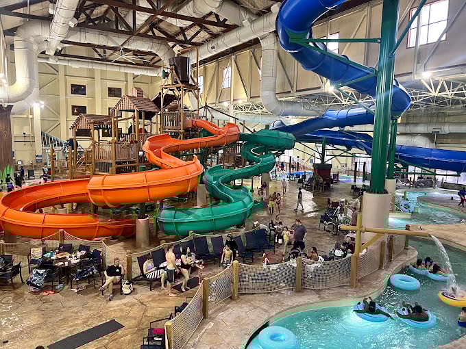 A tangle of slides that resembles what would happen if spaghetti were engineered by adrenaline junkies with advanced degrees in fluid dynamics.