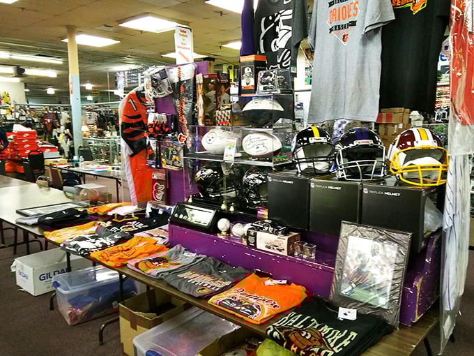 Baltimore sports pride on full display. Where else can you find enough Ravens and Orioles gear to outfit an entire section of the stadium?