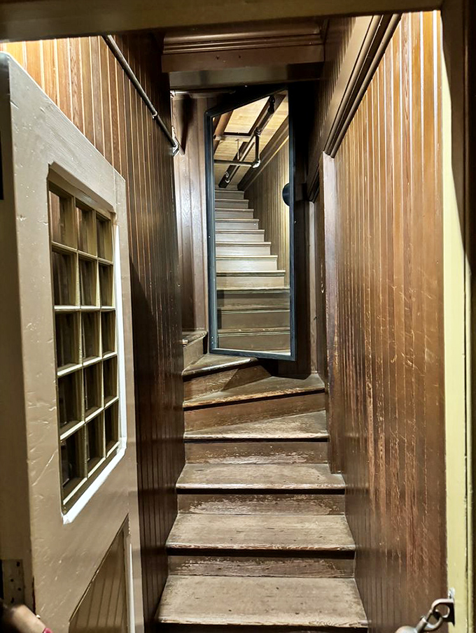 These narrow, winding stairs are among the tamer oddities. At least they actually connect floors, unlike some of their rebellious cousins elsewhere.