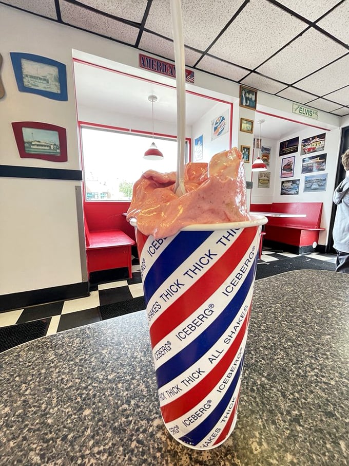 The diner's interior reveals the true meaning of "It's More Than A Shake... It's An Experience." Truer words were never written on a wall.