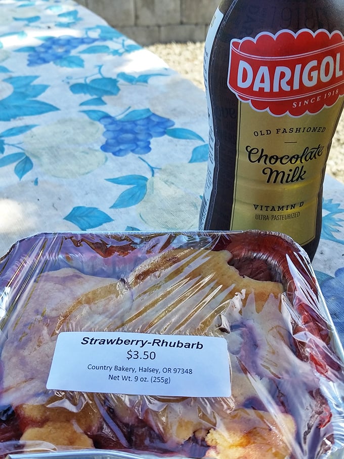 Strawberry-rhubarb perfection paired with chocolate milk &ndash; a combo that proves sometimes the simplest pleasures are the most profound. 