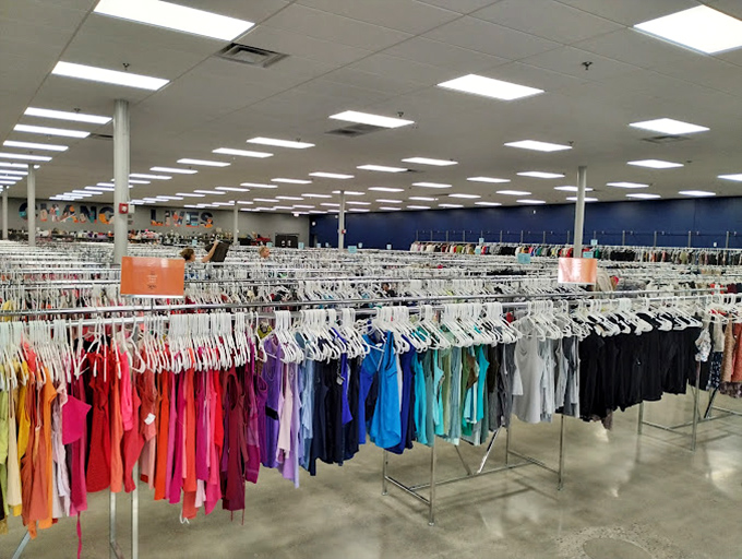 Meticulously organized by color, these racks of clothing create an Instagram-worthy spectrum that makes finding your perfect shirt surprisingly efficient.