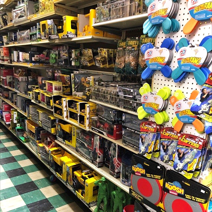 Toy heaven stretches as far as the eye can see. That yellow "World's Smallest" sign is both a product description and a challenge to your wallet. 