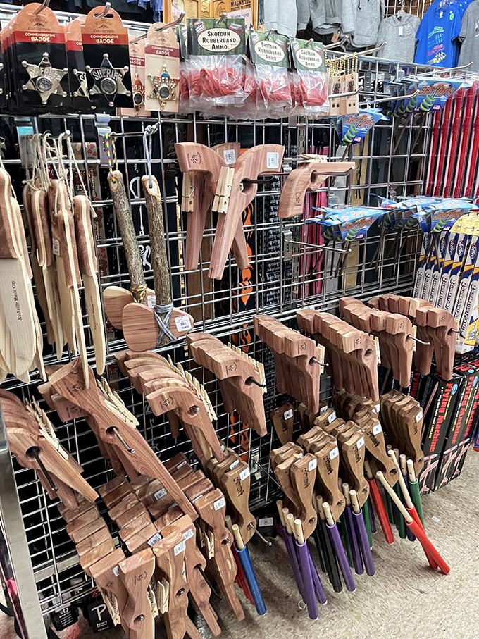 Not your average toy aisle! These wooden replicas would make any sheriff proud&mdash;perfect for solving disputes over who gets the last biscuit.
