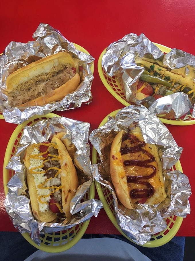 Hot dog heaven exists and it comes in foil wrappers. This quartet of creations shows the true range of what's possible between a humble bun.