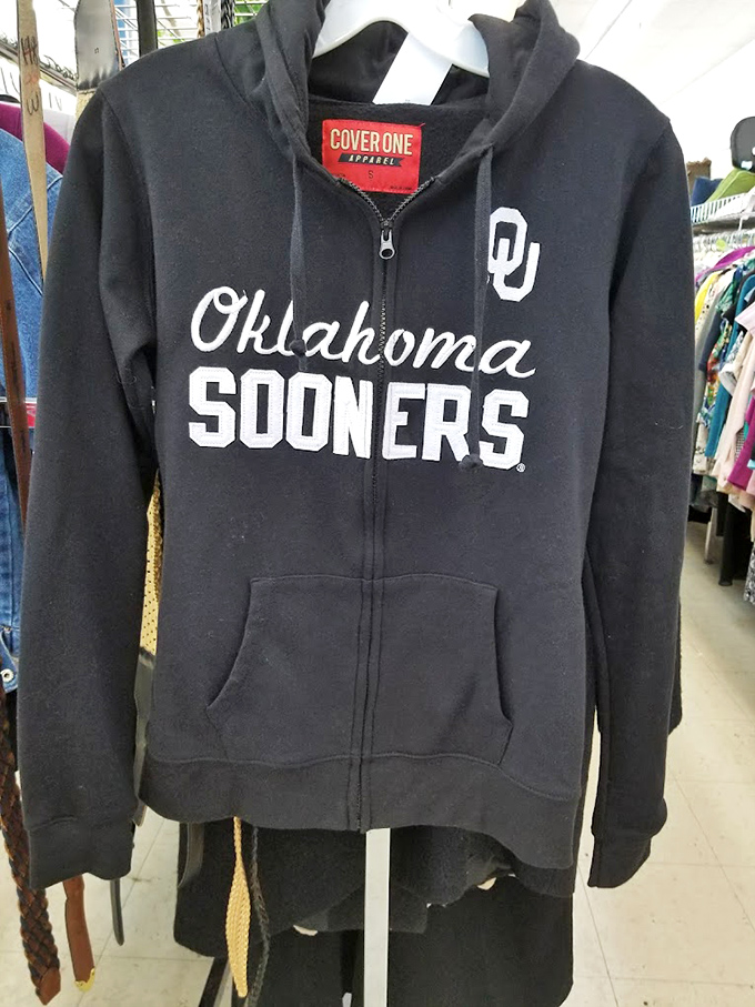 Sooner pride never fades at Community Thrift, where team gear gets a second chance to cheer on Oklahoma's finest.