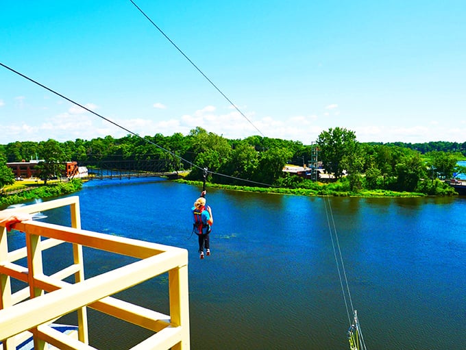 Zip-lining across Allegan's river gives thrill-seekers that perfect balance of excitement and safety—unlike that time you tried cutting your own bangs.