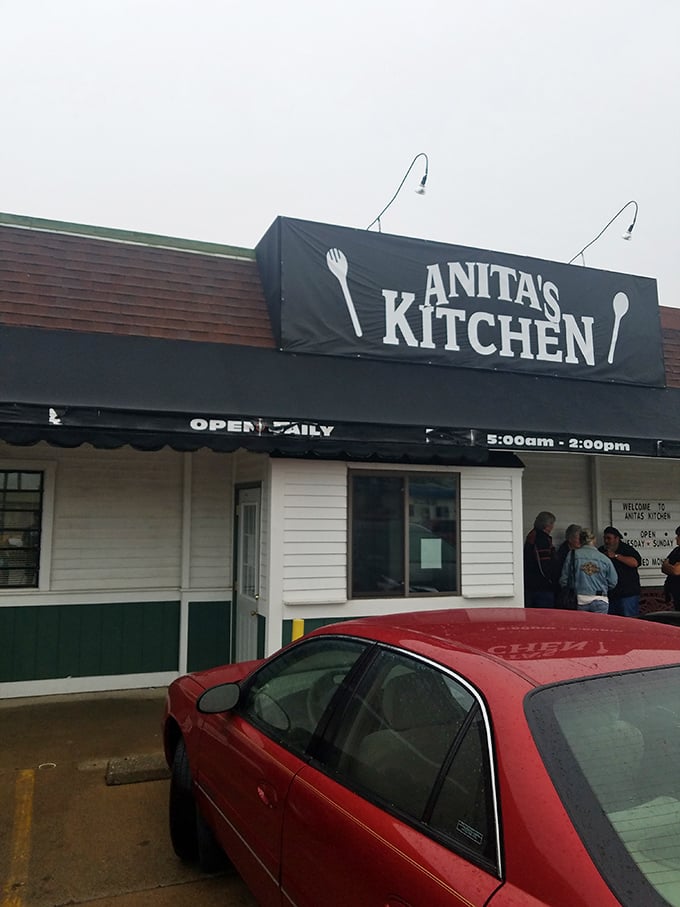 Anita's Kitchen (Pendleton): Fork and spoon logo, serious food inside! Anita's modest storefront conceals a breakfast paradise that opens with the roosters.
