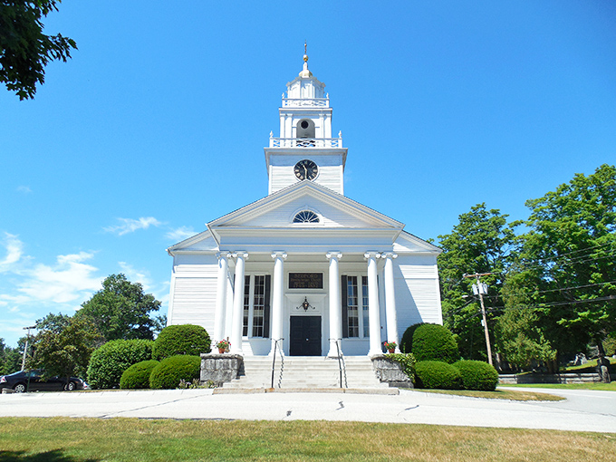 Bedford's historic white church represents the simple, affordable pleasures of small-town New Hampshire living.