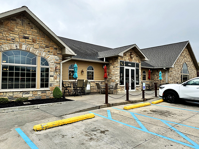 Concannon's Bakery: Stone exterior like a castle protecting sweet treasures within. Those colorful umbrellas hint at paradise.