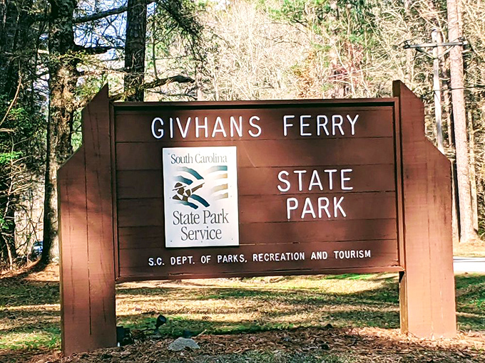 Givhans Ferry's wooden sign marks the threshold between "too busy" and "remember when we weren't checking our phones every minute?"