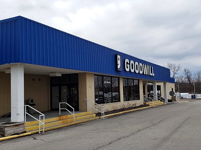 Springfield's Goodwill features the classic blue-and-white color scheme that's become synonymous with thrifting adventures.