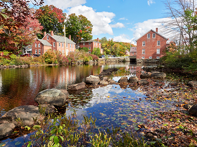 Harrisville's brick buildings reflect in still waters &ndash; creating the kind of symmetry that makes amateur photographers look professional.
