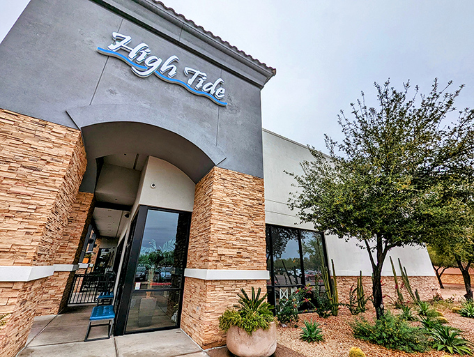 High Tide's stone fa&ccedil;ade brings coastal architecture to Gilbert&mdash;the start of your seafood vacation without TSA involvement.