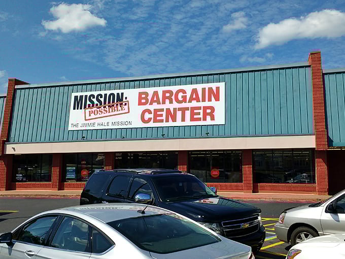 King's Home Thrift's patriotic color scheme signals both bargains and purpose—shopping that supports vulnerable women and children.