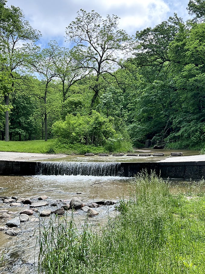 Water meets rock in perfect harmony! Ledges State Park's gentle cascade creates nature's most soothing white noise machine. Photo credit: Megan Jurrens