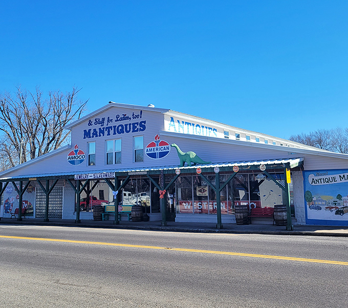 Mantiques announces itself with vintage gas station vibes &ndash; where collectors fuel up on nostalgia and drive home with treasures.