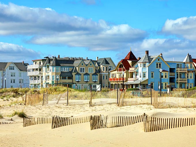 These Victorian beach houses with their elaborate porches look like they're dressed up for a fancy party that's lasted over a century.