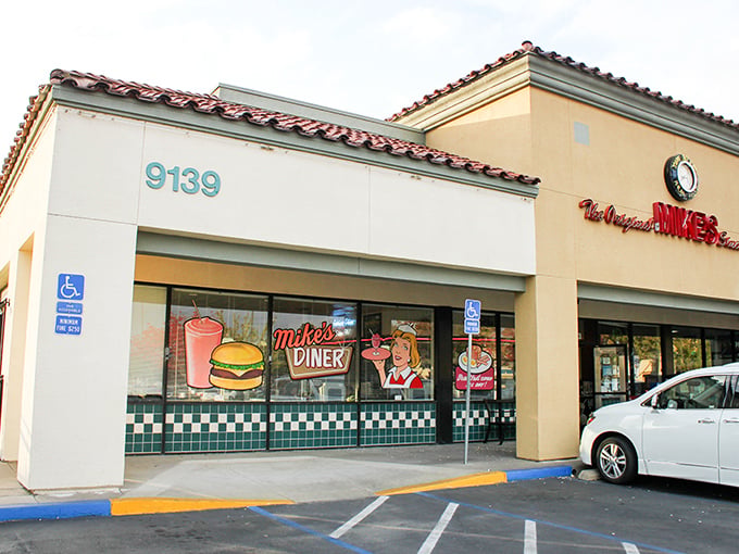 Original Mike's window art tells you everything you need to know&mdash;burgers, shakes, and a side of nostalgia served all day.